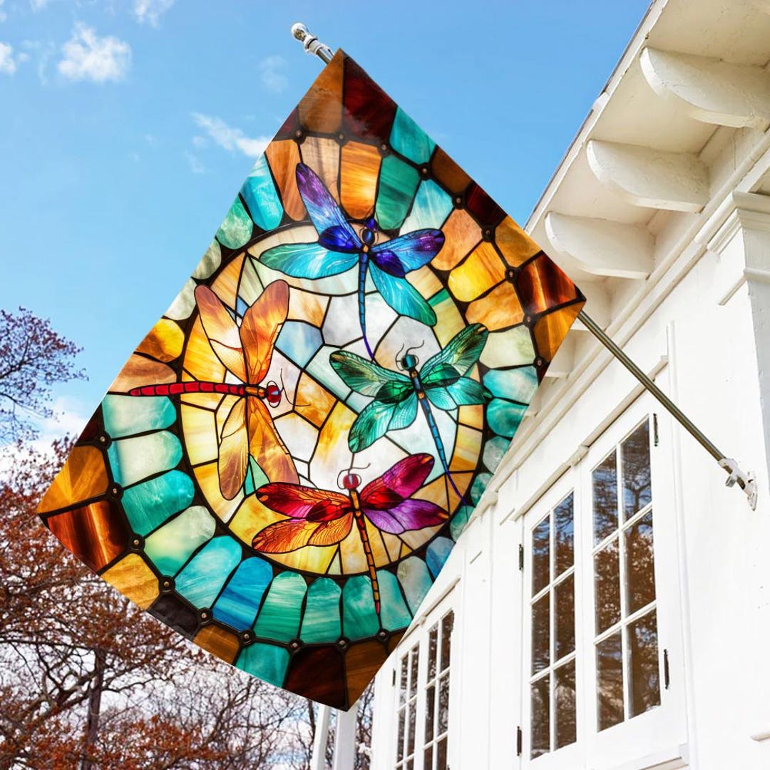 Stained Glass Inspire Dragonfly Flag, Dragonfly Yard Sign, Dragonfly ...