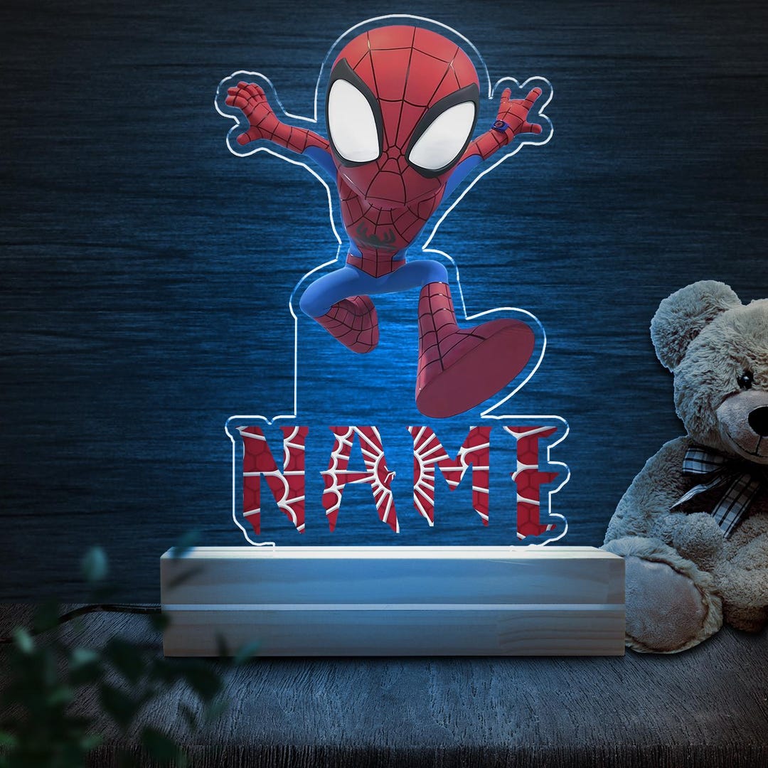 Custom Spidey LED Night Light for Kids, 3D Personalized Lamp With Ghost ...