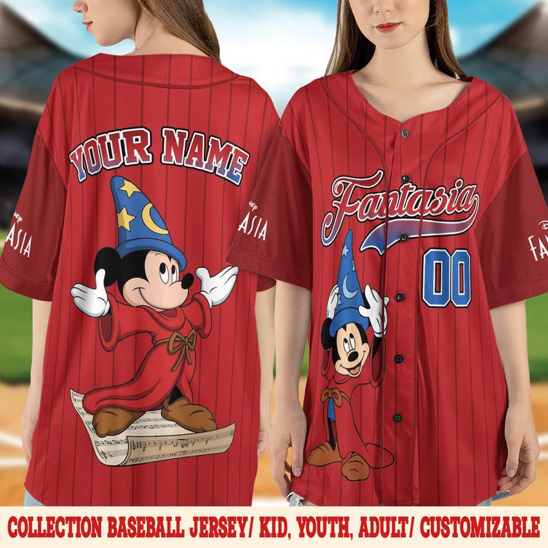 Personalized Mickey Mouse Disney Fantasia Baseball Jersey, Sorcerer ...