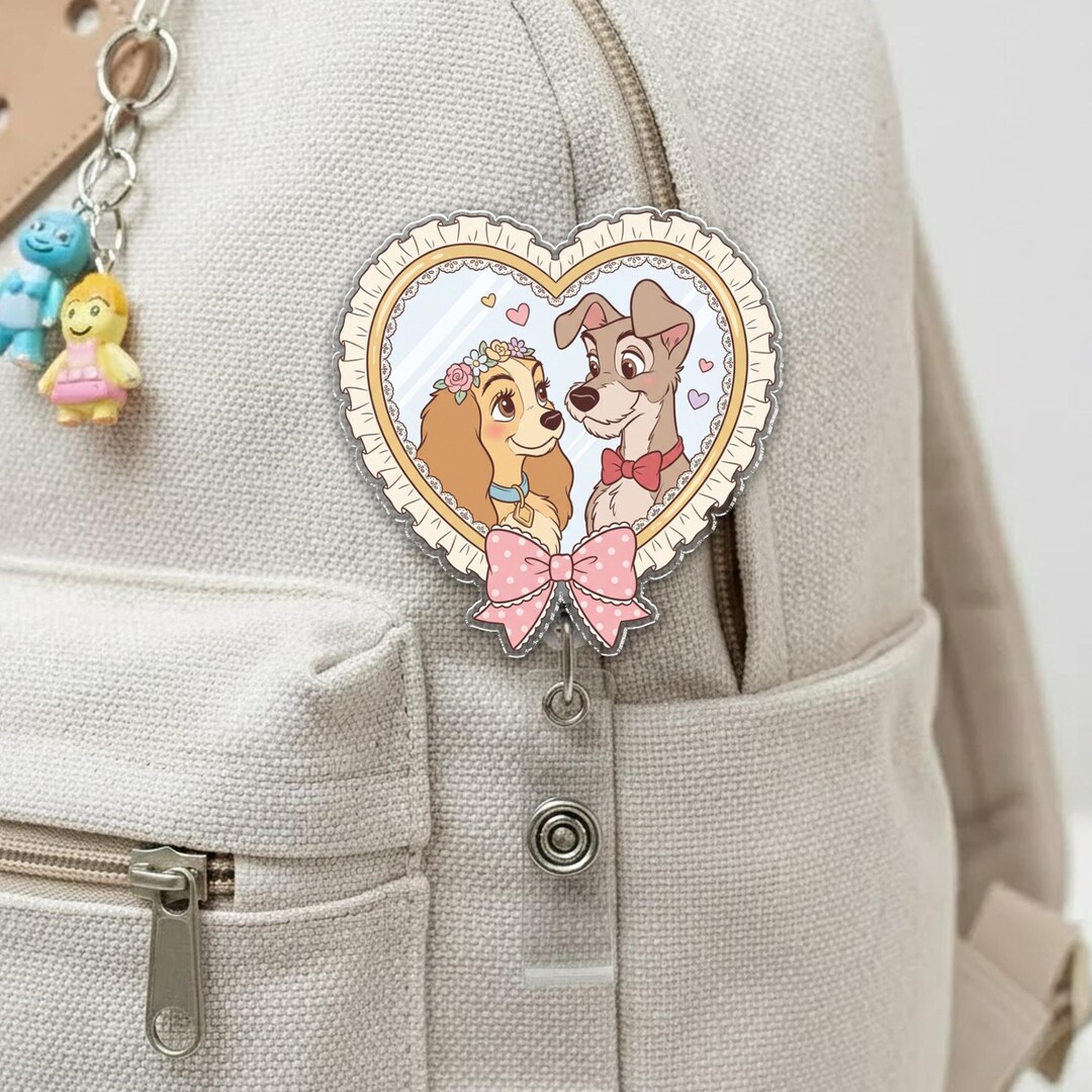 Lady and the Tramp Badge Reel, Cute Disney Dog ID Holder, Romantic Pup ...