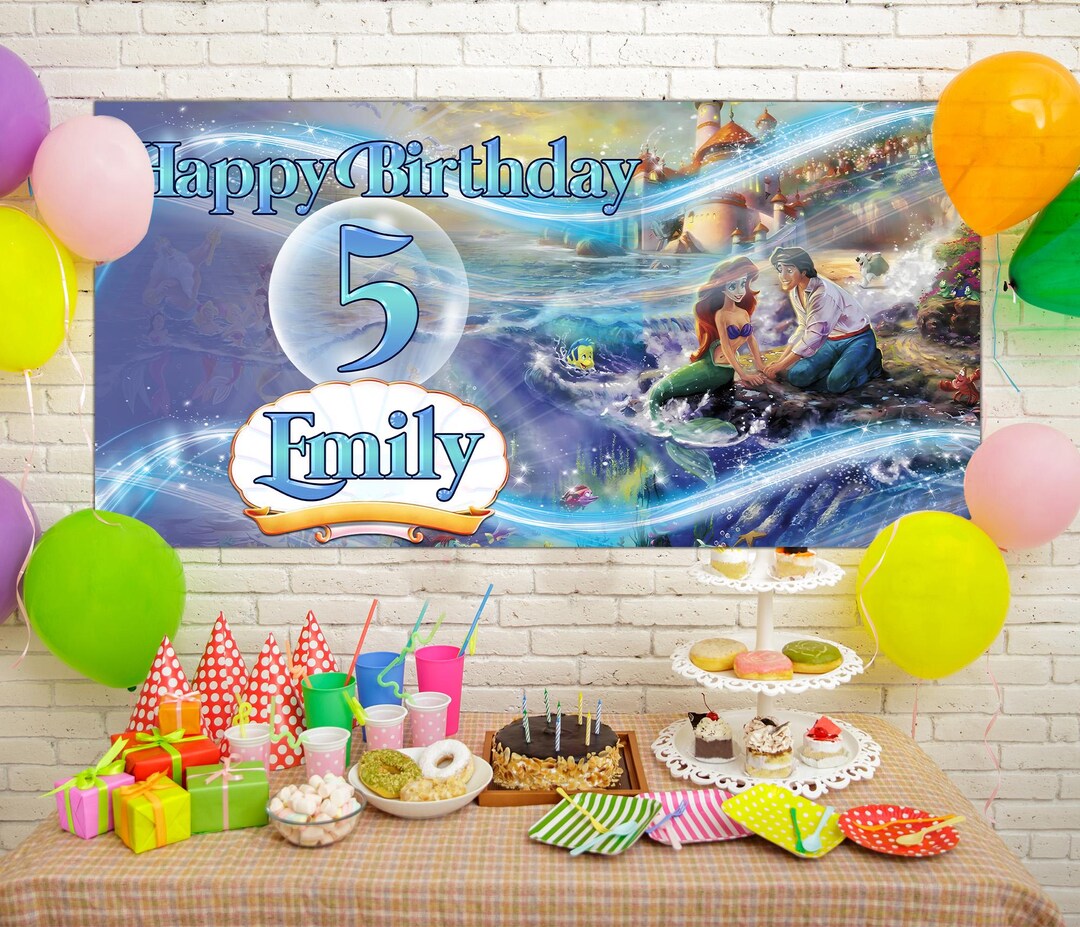 The Little Mermaid Backdrop,custom Kid's Birthday Banner,ariel Princess ...
