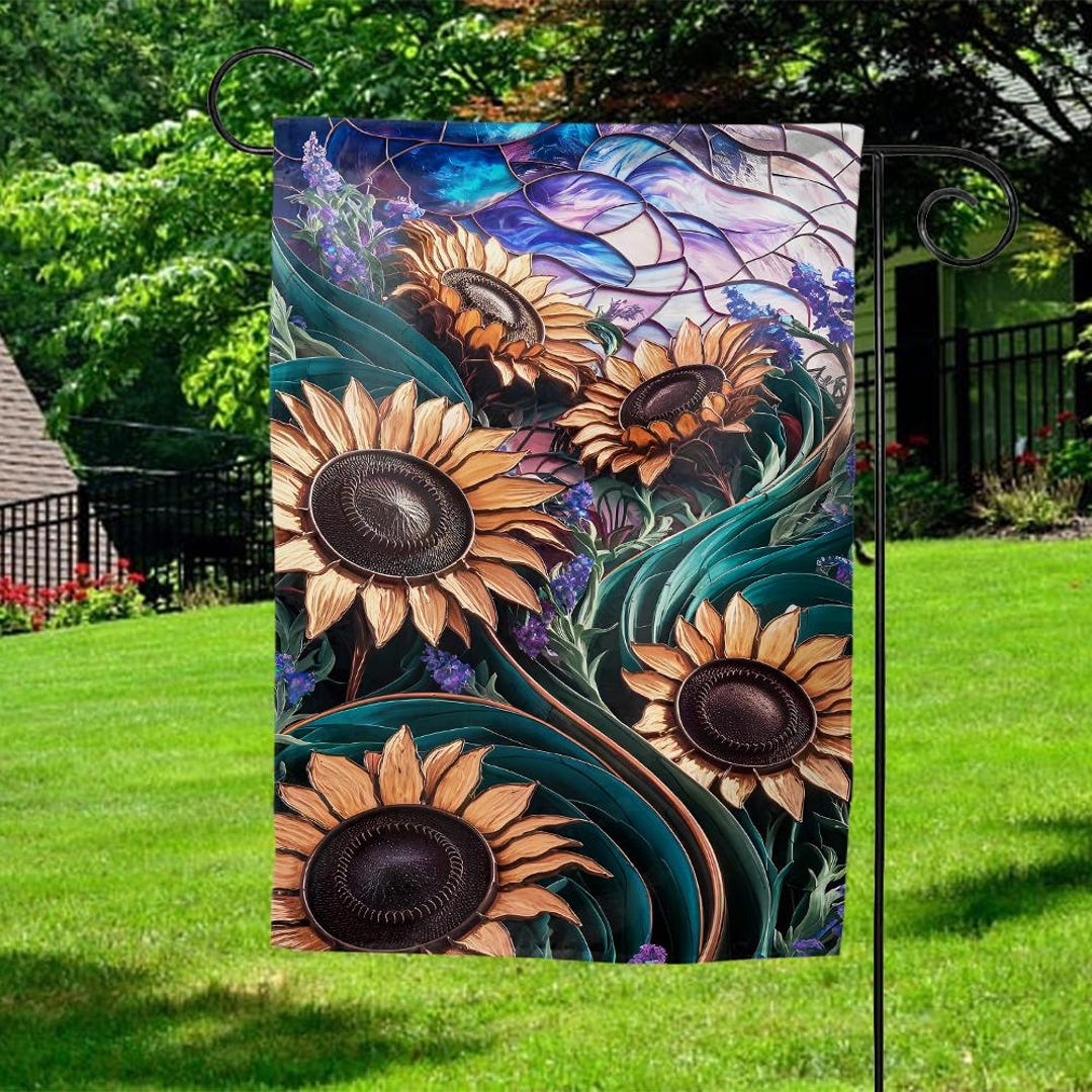 Sunflower Flag/stained Glass Sunflower Garden Flag House Flag Double ...