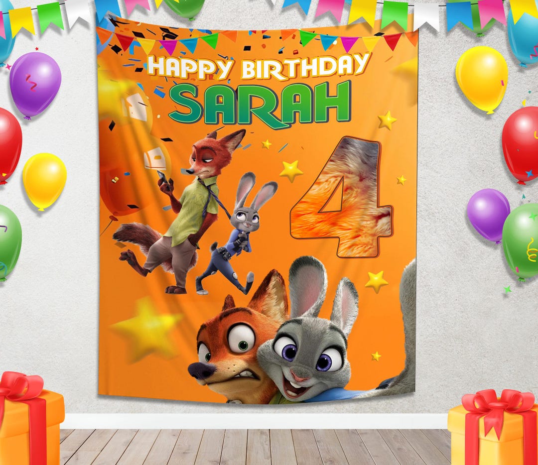 Zootopia Birthday Party Backdrop Zootopia Baby Shower Banner, Birthday ...