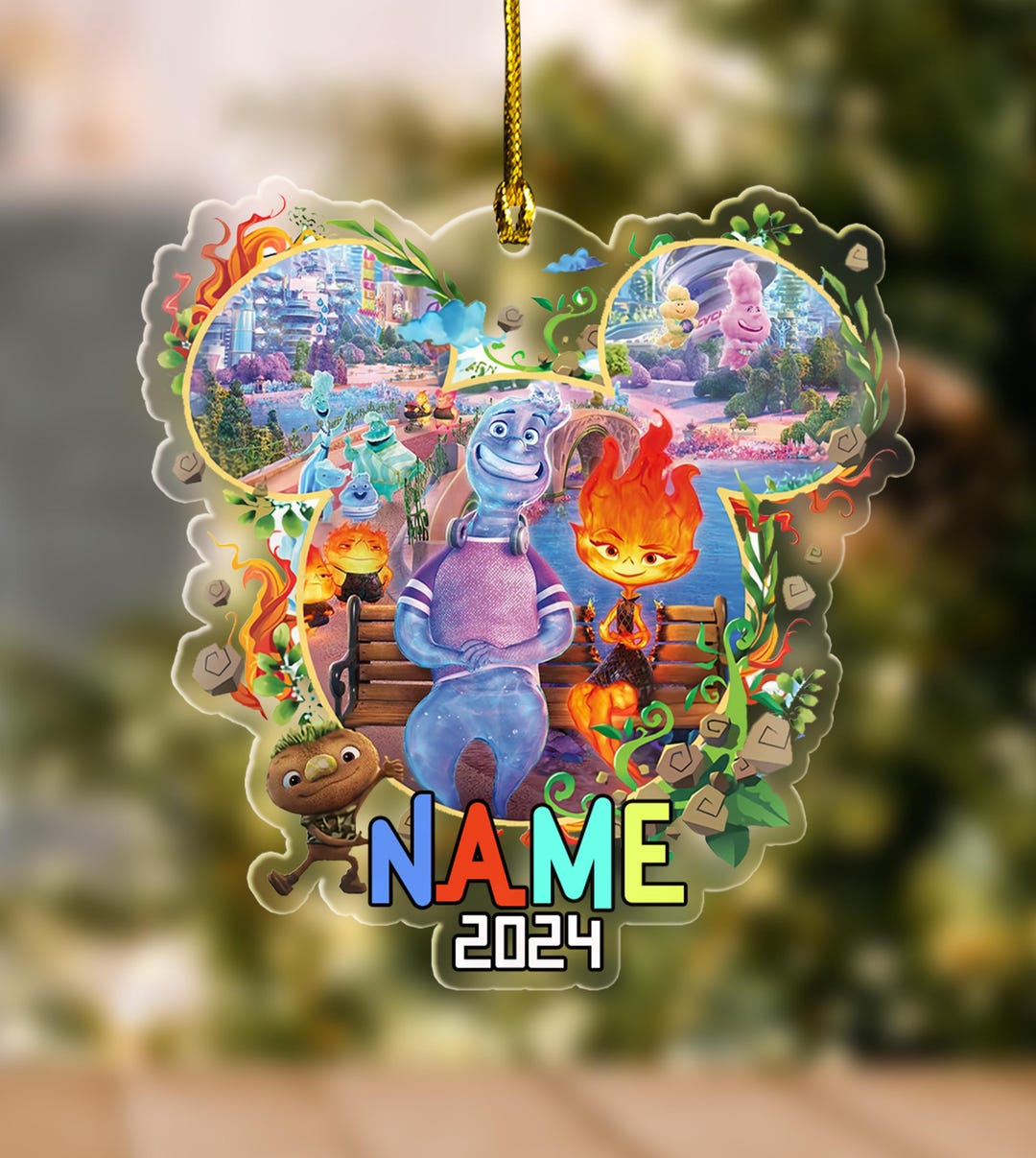 Personalized Ice and Fire Christmas Ornament, Elemental Mouse Ear ...