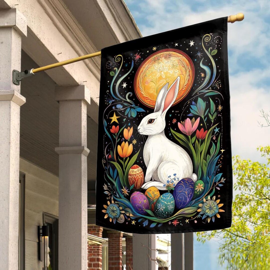 Mystical Bunny Luna Garden Flag, Cottagecore Rabbit Flag, Happy Easters ...