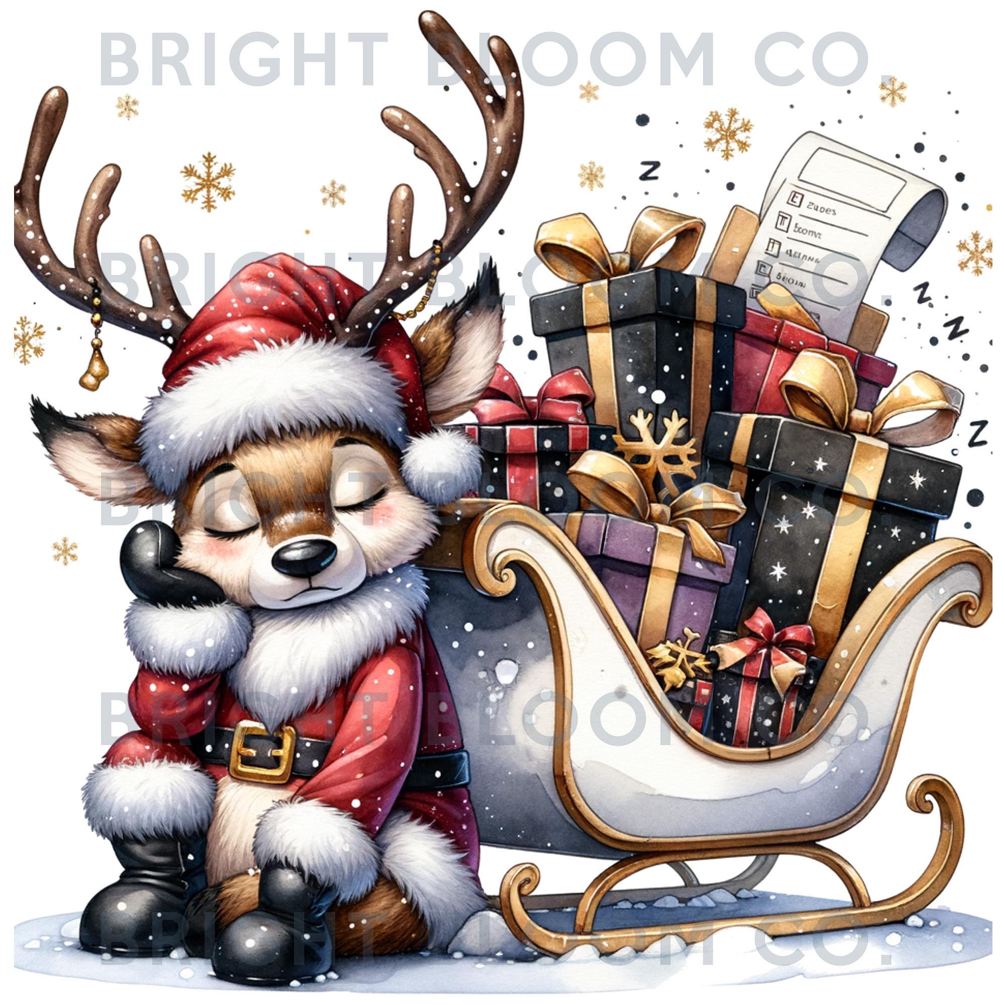 PNG Watercolor Quirky Funny Reindeer Clipart, Christmas Sarcastic Tired ...