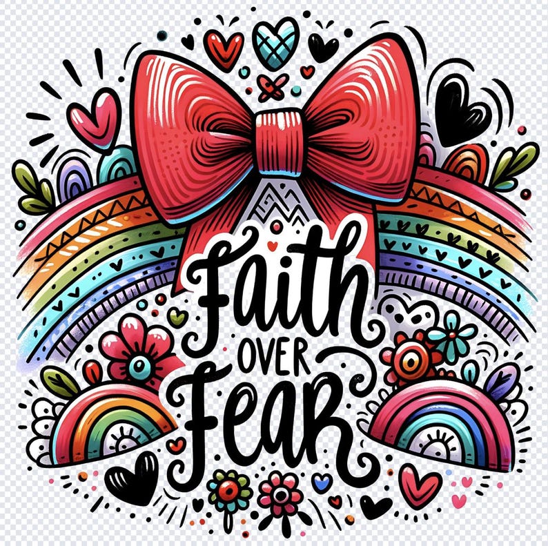 Faith Over Fear Pink Bow Png, Positive Affirmation PNG, Coquette ...