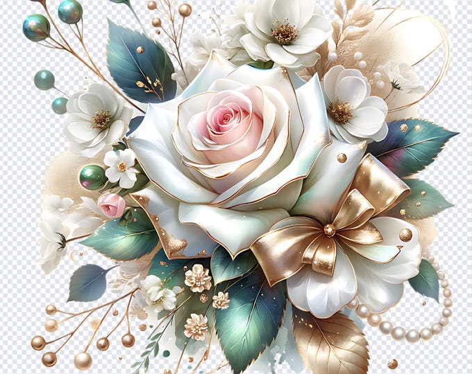 White and Gold Floral Clipart Set White Gold Flowers PNG Gold Floral ...
