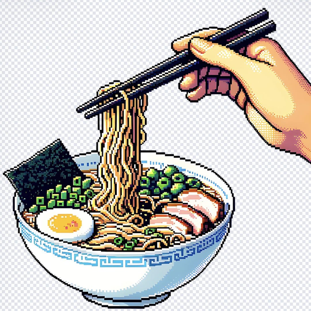 8-bit Ramen Clip Art PNG | Pixel 80's Retro Gamer Nerd Cross Stitch ...