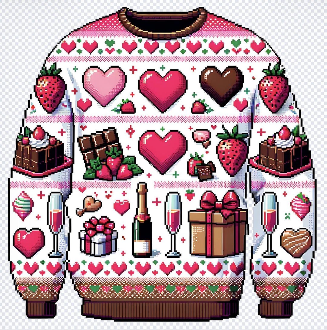 Ugly Valentines Day Sweater Clip Art PNG | Pixel 8-bit 80's Retro Gamer ...