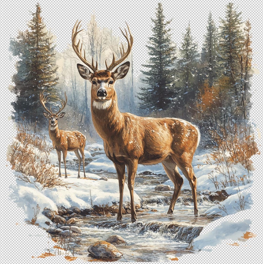 Y2K Retro Deer Wilderness Scene PNG, Nineties Vintage Buck Doe Deer ...