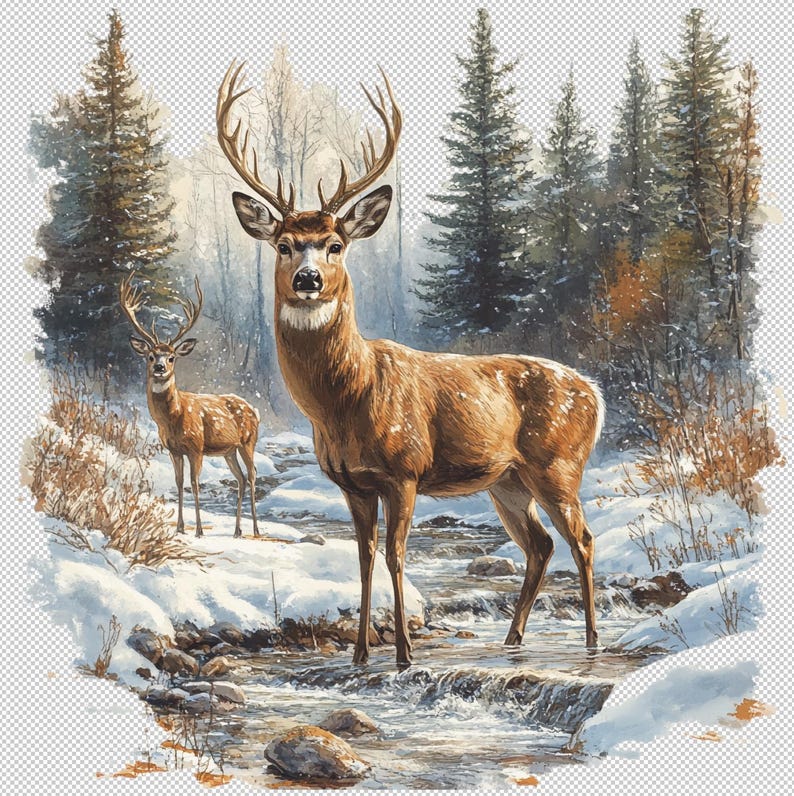 Y2K Retro Deer Wilderness Scene PNG, Nineties Vintage Buck Doe Deer ...