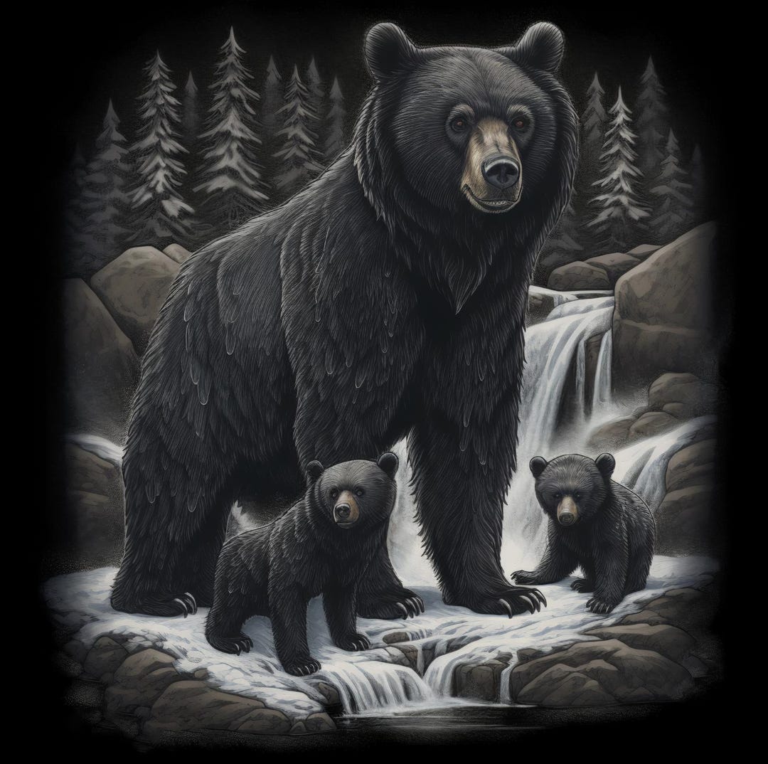 Retro Bear Wilderness Scene Jpg, Nineties Velvet Vintage Mama Bear Cubs ...