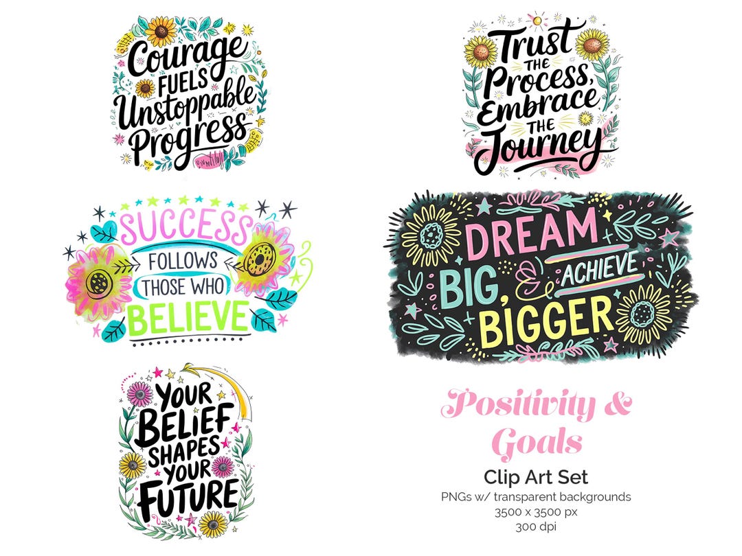 Positivity Quotes Clip Art Set Bundle Affirmation Dreams Goals School ...