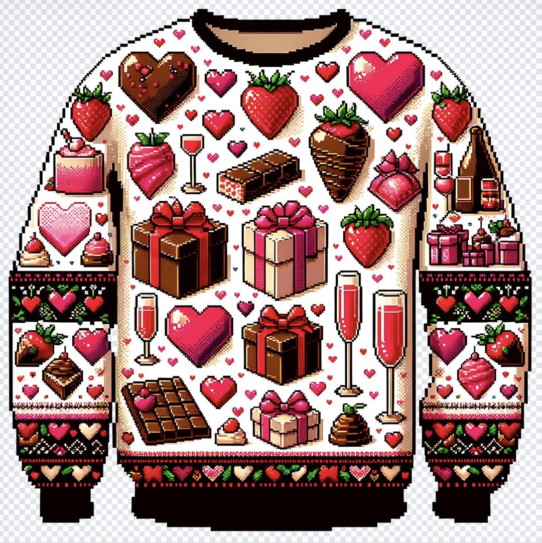 Ugly Valentines Day Sweater Clip Art PNG | Pixel 8-bit 80's Retro Gamer ...