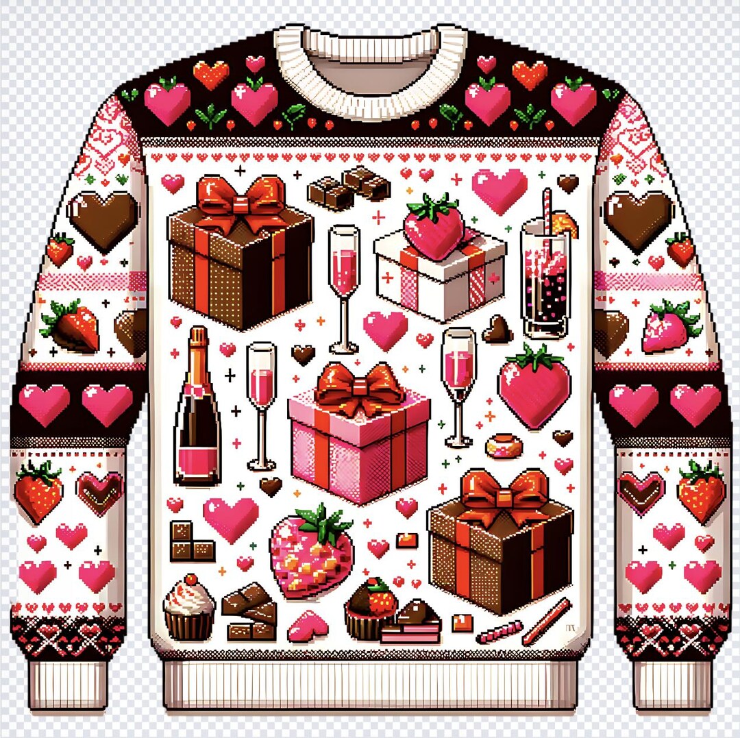 Ugly Valentines Day Sweater Clip Art PNG | Pixel 8-bit 80's Retro Gamer ...