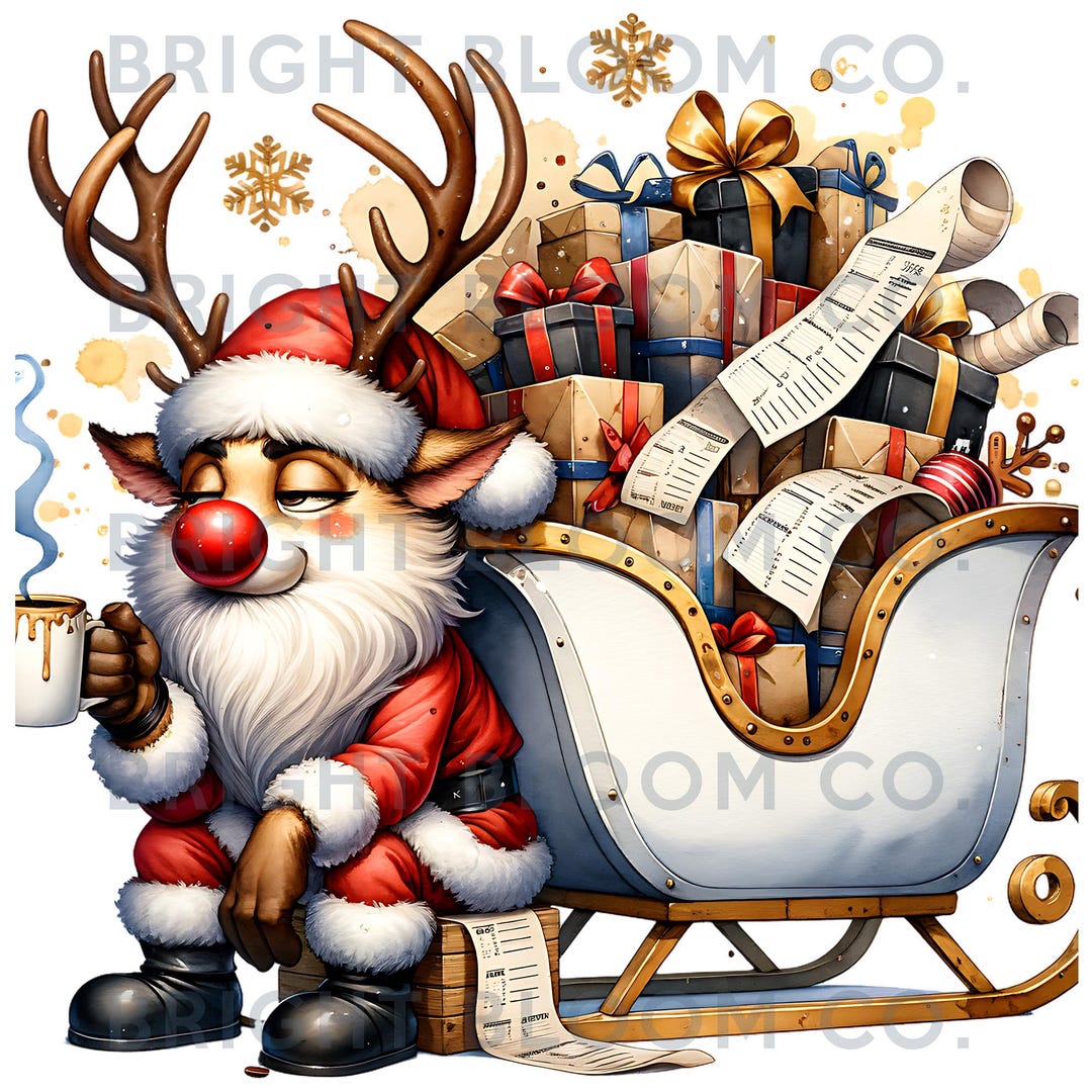 PNG Watercolor Quirky Funny Reindeer Clipart, Christmas Sarcastic Tired ...