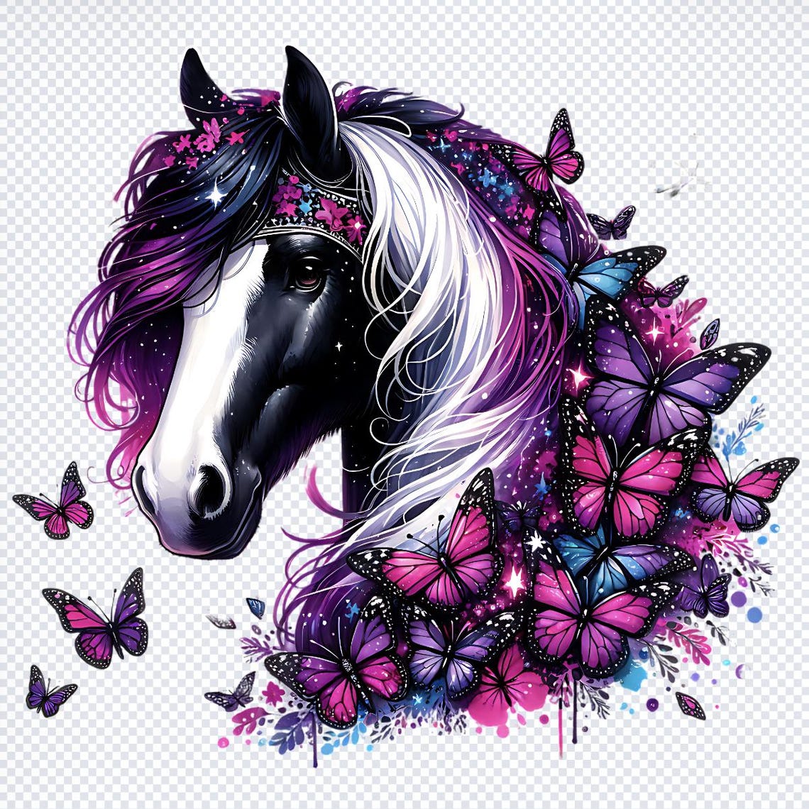 Retro Y2K Sparklecore Horse PNG Butterfly Clip Art, 90's Cute ...