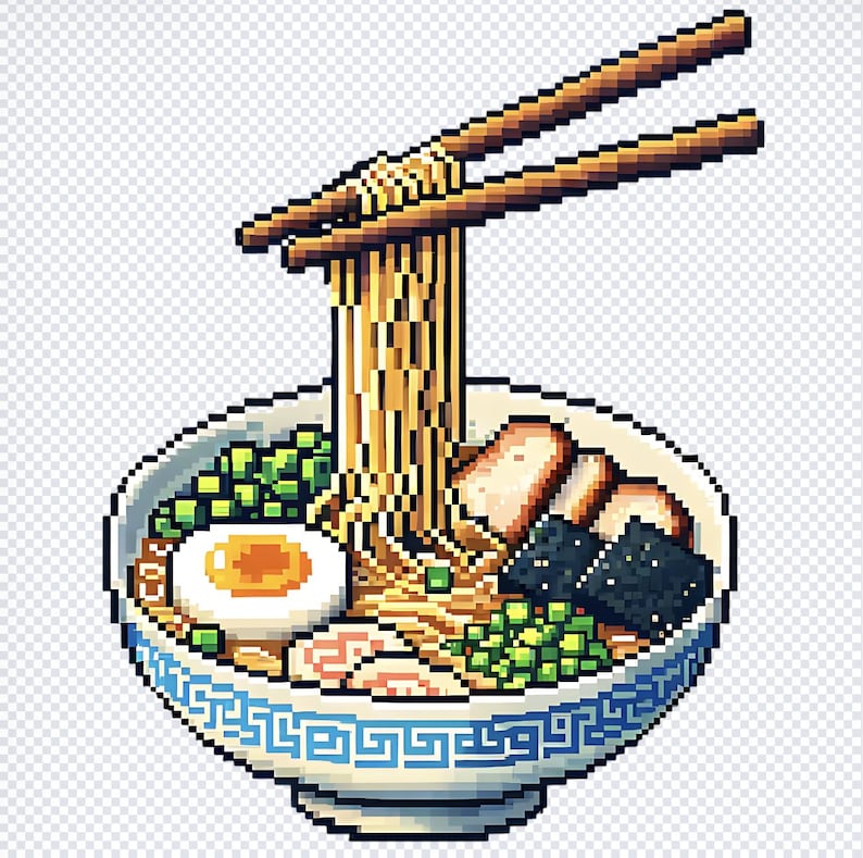 8-bit Ramen Clip Art PNG | Pixel 80's Retro Gamer Nerd Cross Stitch ...