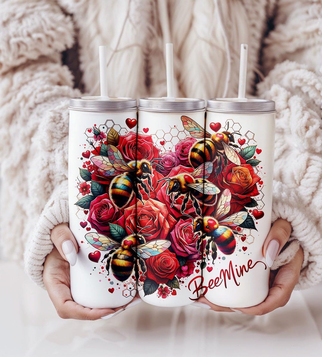 Bee Mine Bumblebee Hearts PNG Valentines Day 20 Oz Skinny Tumbler ...