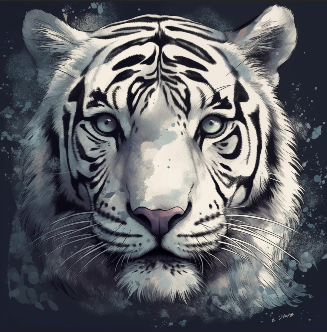 Y2K Retro White Tiger Head Face JPG, Nineties Vintage Big Cat Tie Dye ...