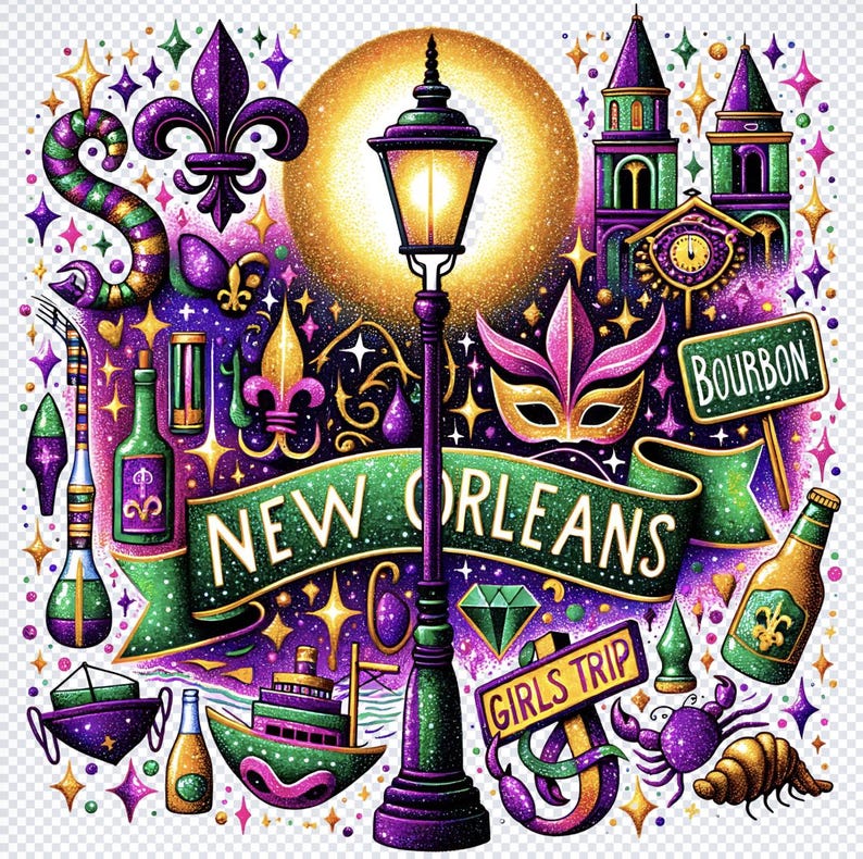NOLA New Orleans Girls Trip PNG, Mardi Gras Sublimation Design, Bourbon ...