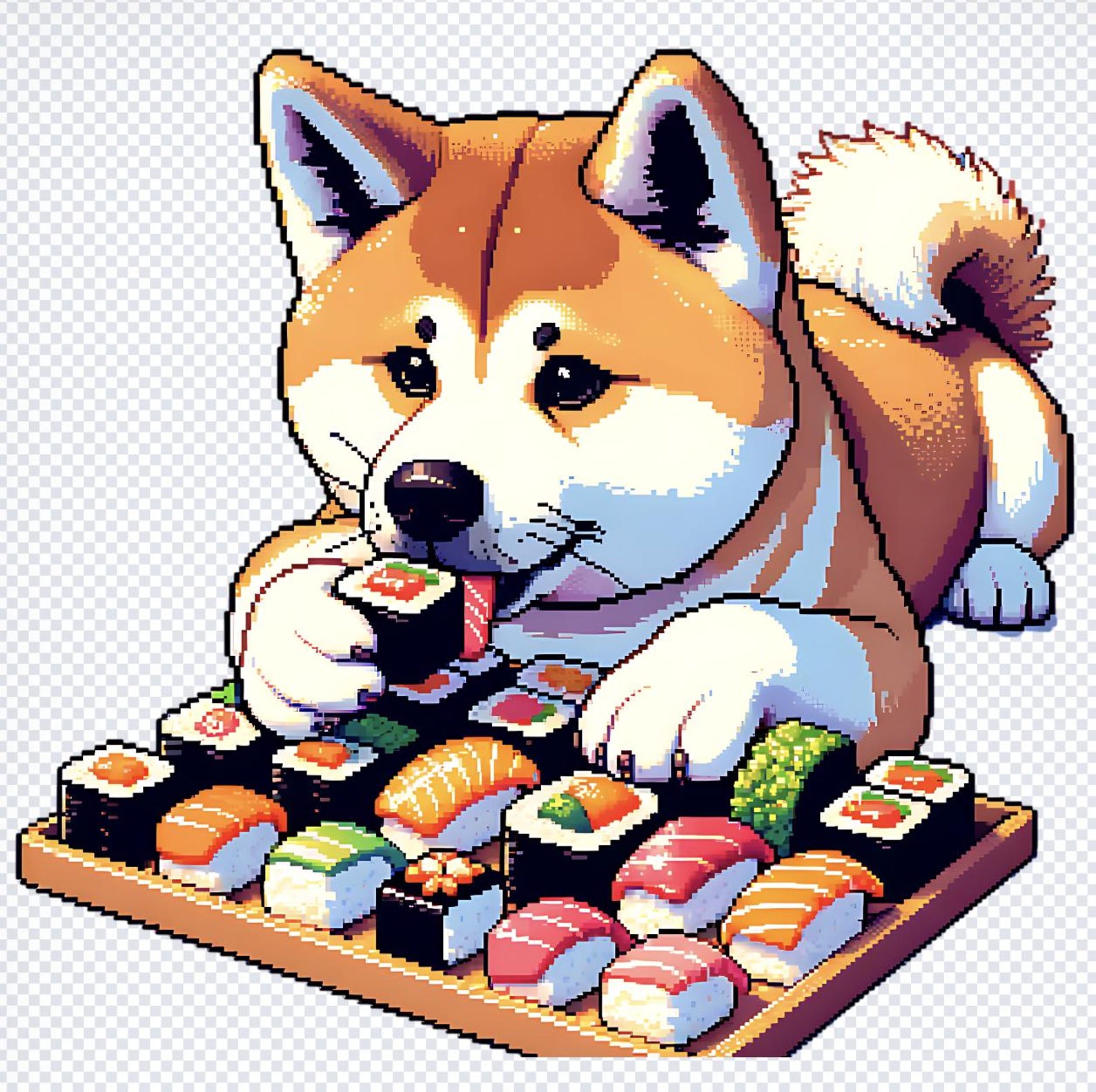 8-bit Dog Eating Sushi Clip Art PNG | Pixel 80's Retro Gamer Nerd ...