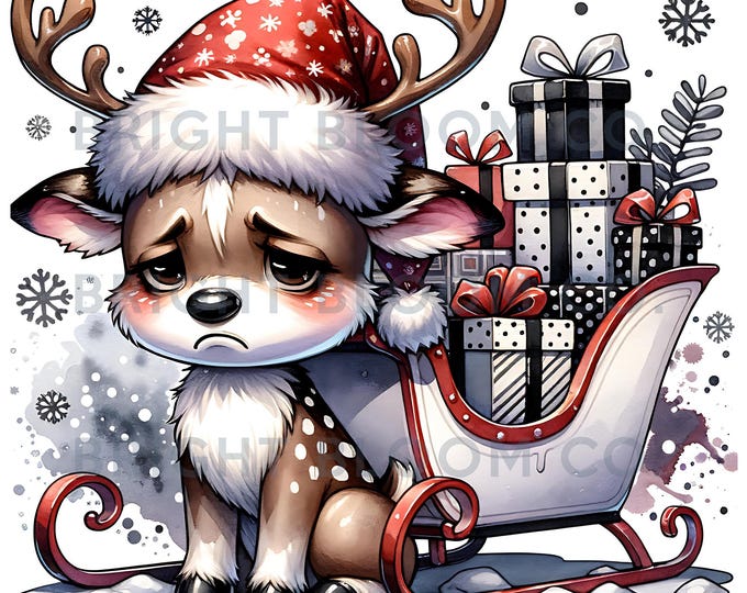 PNG Watercolor Quirky Funny Reindeer Clipart, Christmas Sarcastic Tired ...