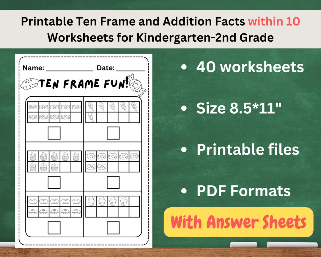 Bakery-themed Ten Frame Counting, Addition & Missing Addends Worksheets ...