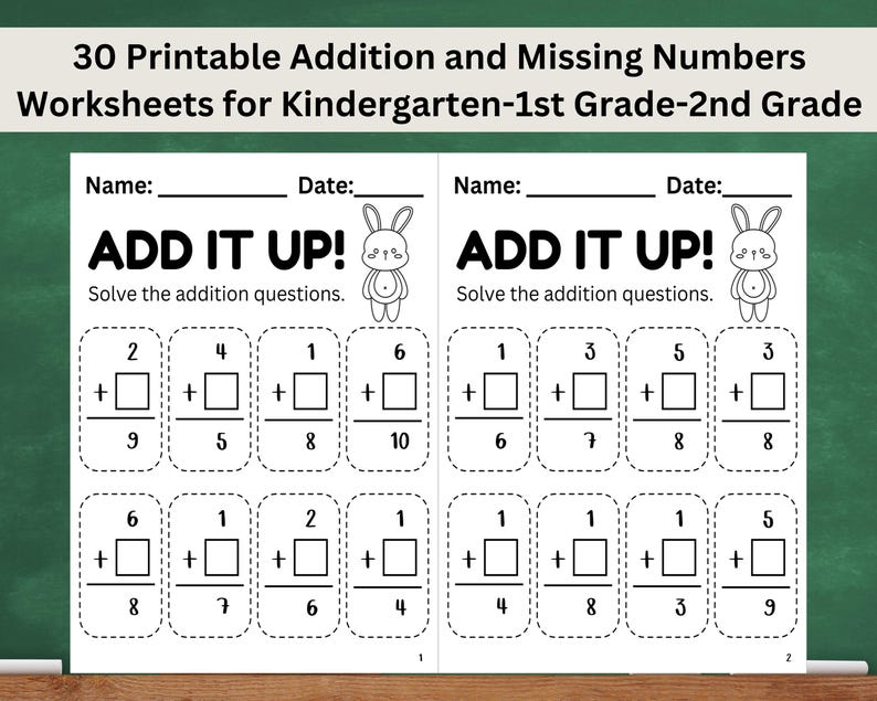 30 Printable Basic Math Addition and Missing Addends up to 10 ...