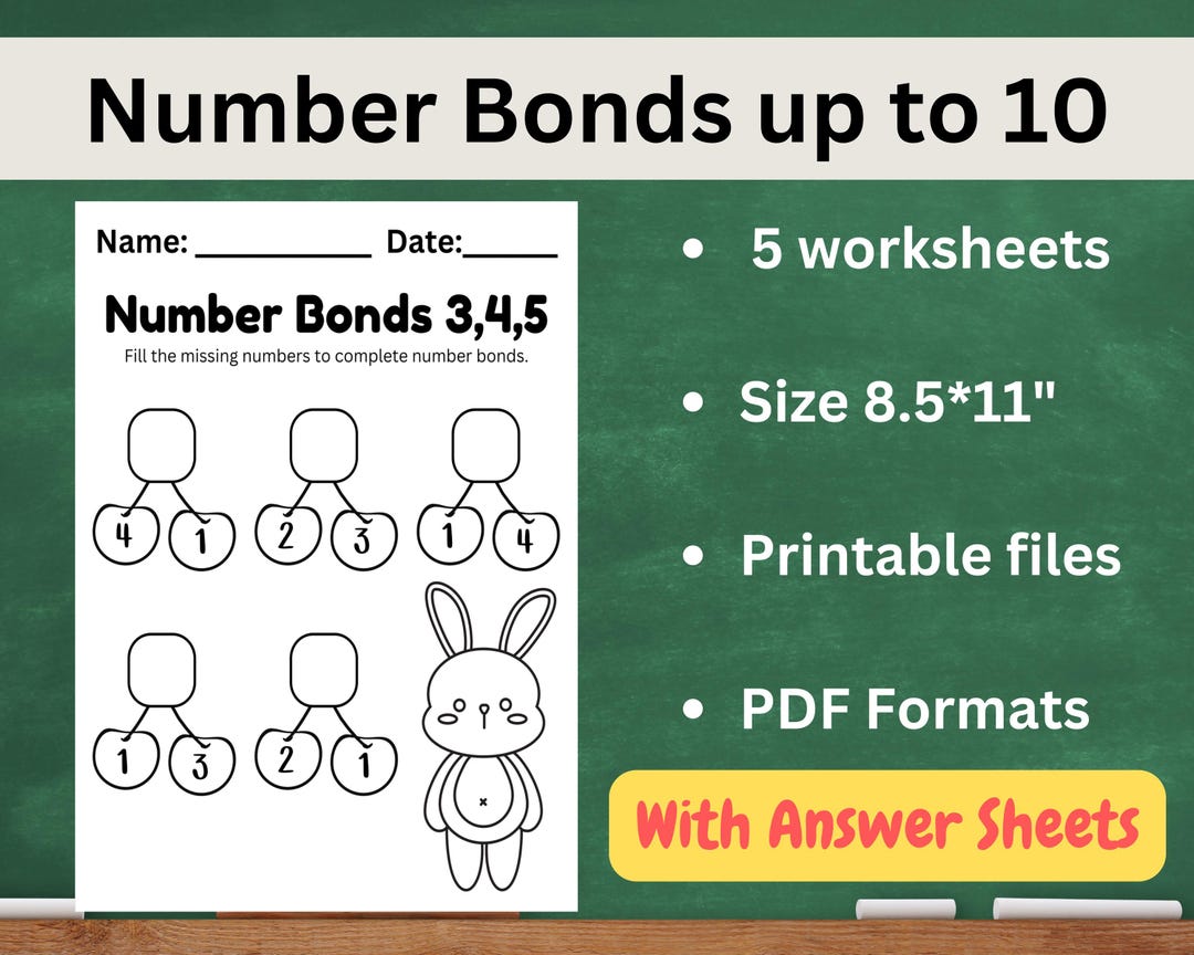 Printable Number Bonds to 10 Worksheets, Kindergarten to 2nd Grade Math ...