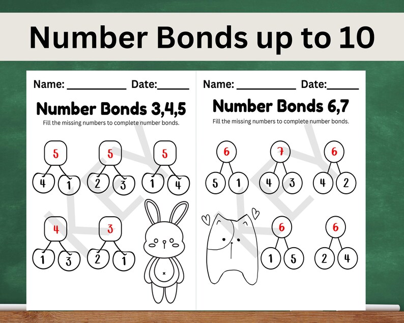 Printable Number Bonds to 10 Worksheets, Kindergarten to 2nd Grade Math ...
