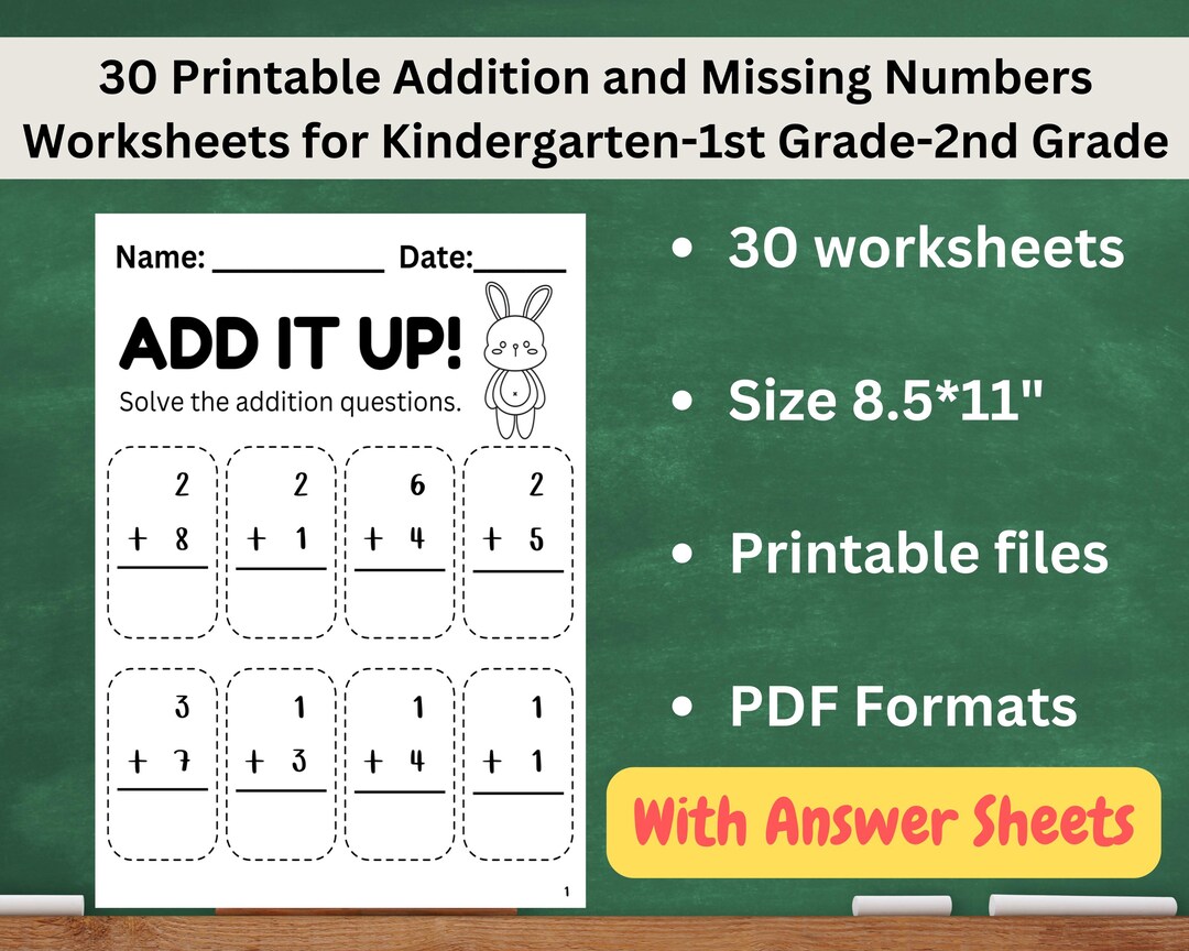 30 Printable Basic Math Addition and Missing Addends up to 10 ...