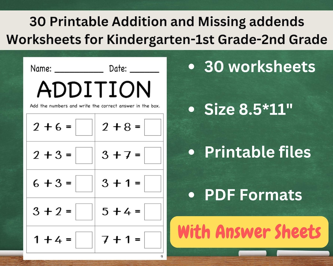 30 Printable Basic Math Addition and Missing Addends up to 10 ...