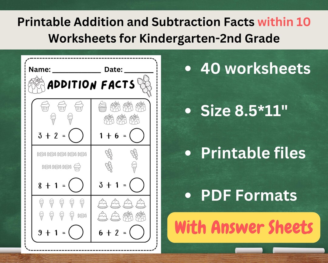 Bakery-themed Addition & Subtraction Within 10 Worksheets ...