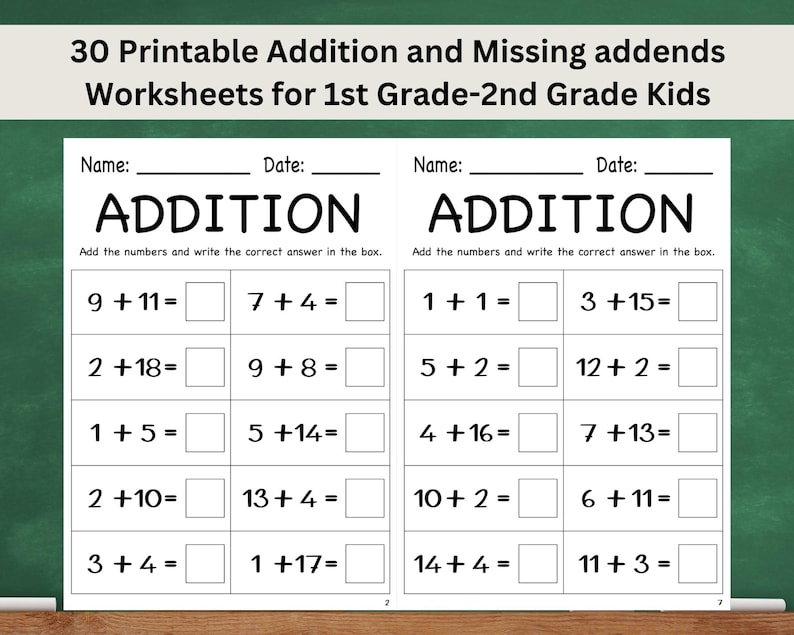 30 Printable Math Worksheets for 1st-2nd Grade – Addition up to 20 and ...