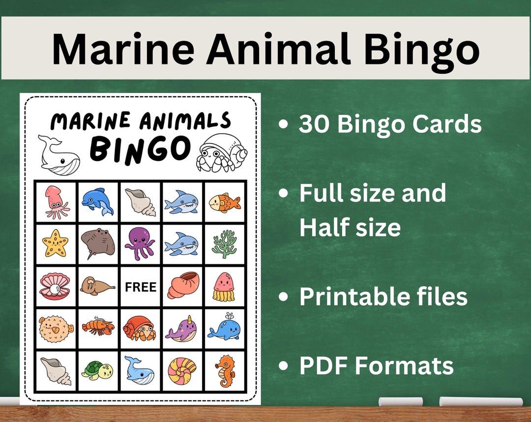 Marine Animals Bingo Game for up to 50 Players | Fun & Educational ...