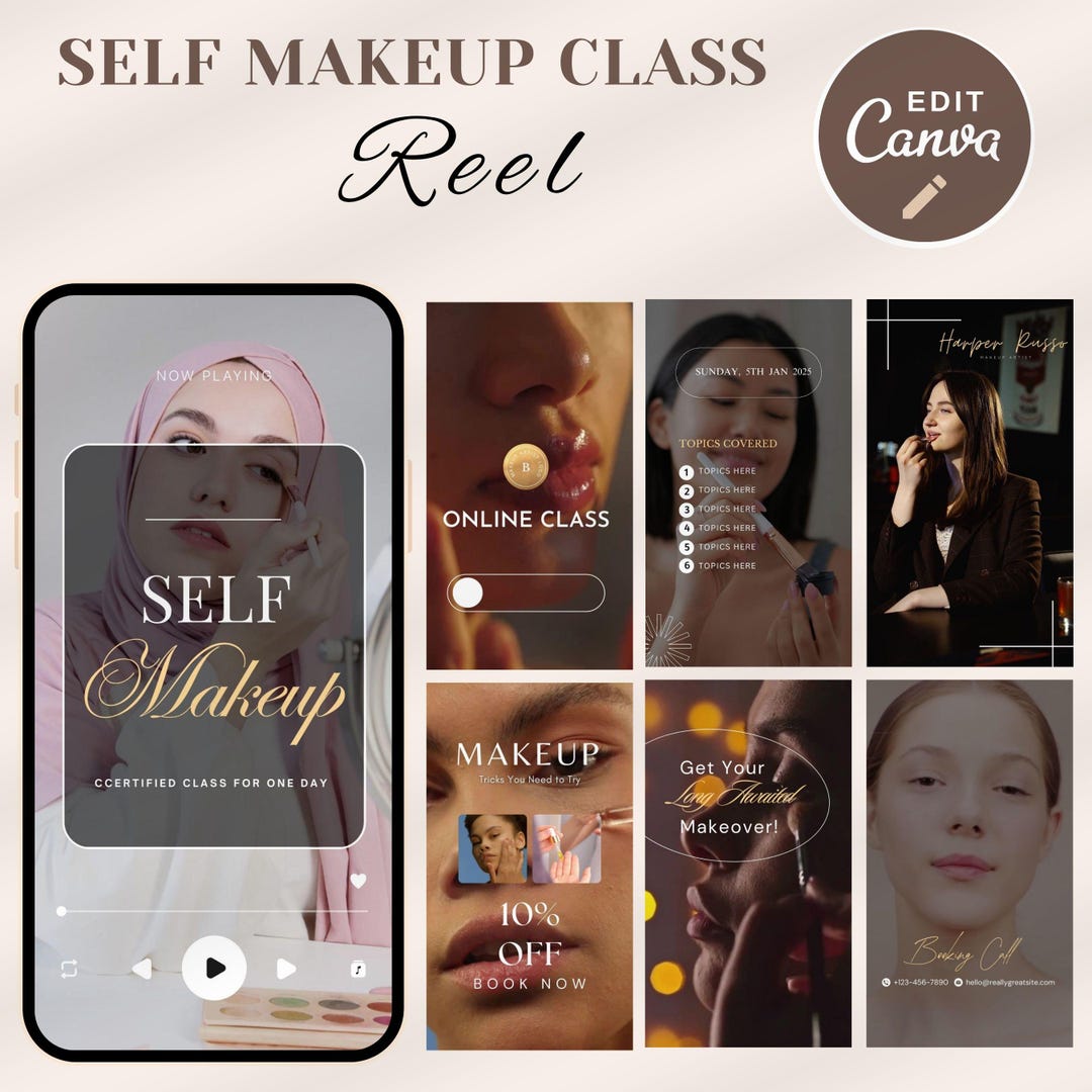 Editable Self-makeup Class Reel Template | Canva Instagram Stories for ...
