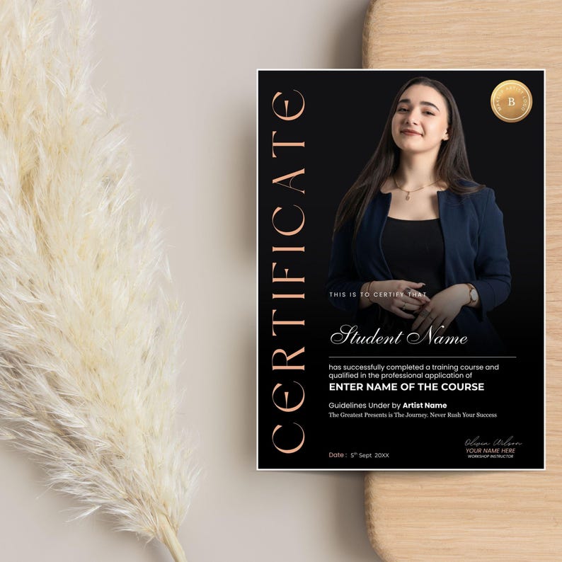 Editable Canva Certificate Template | Modern Gold & Black Diploma ...