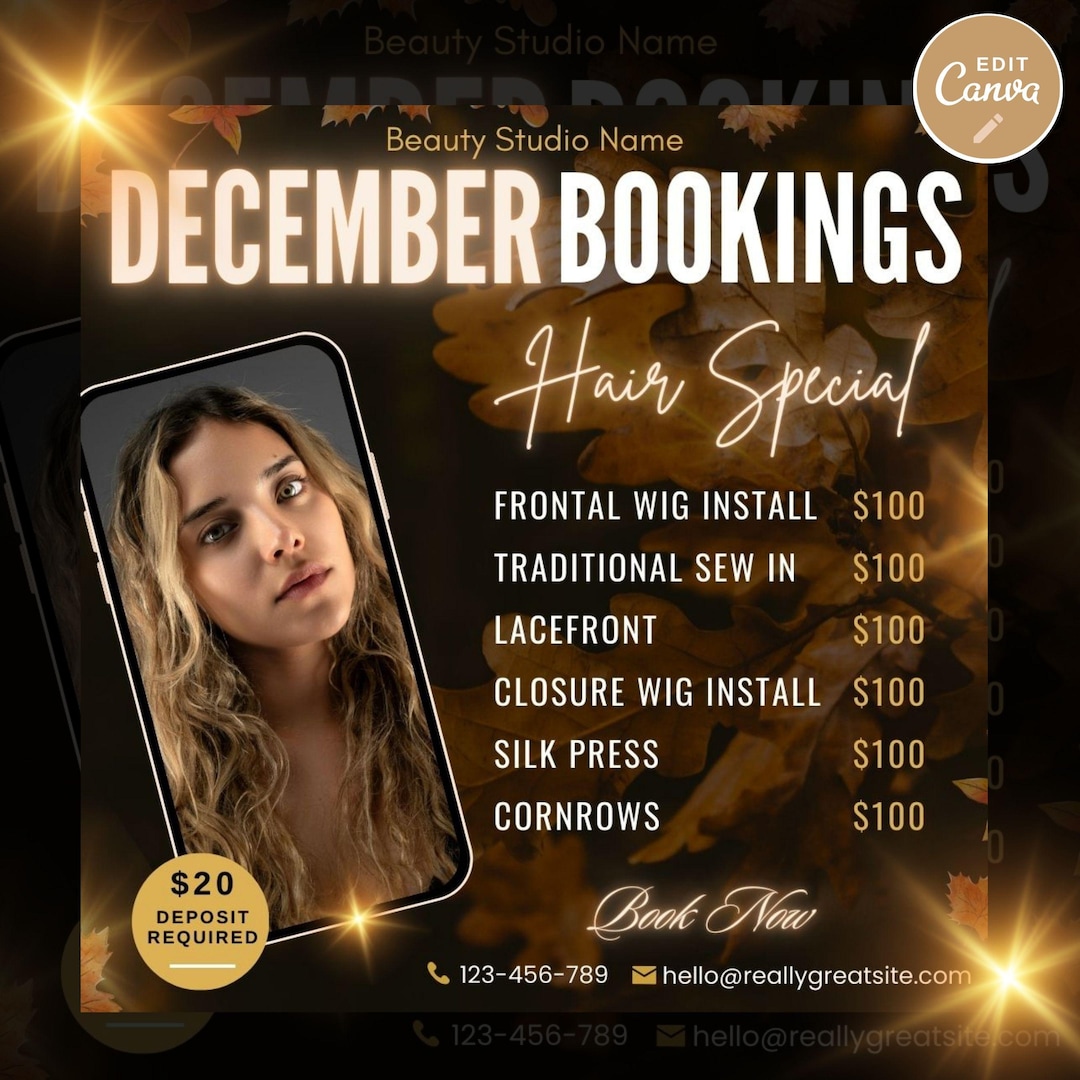 December Hair Appointment Flyer | Hair Business Promo Canva Template ...