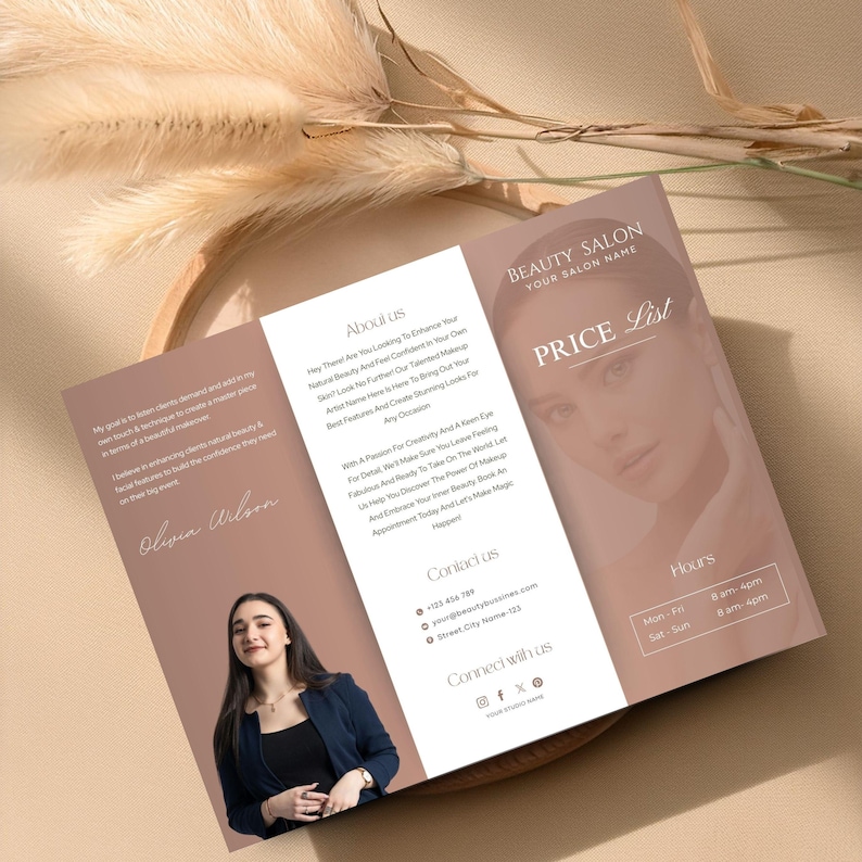 Canva Tri-fold Price List Template | Editable Modern Salon Brochure ...