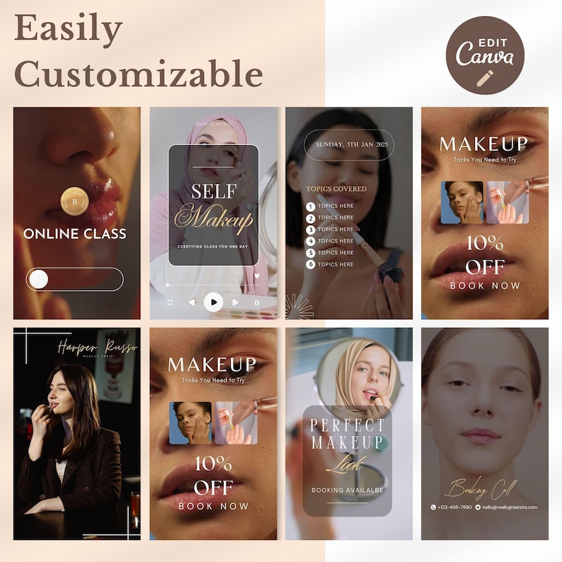 Editable Self-makeup Class Reel Template | Canva Instagram Stories for ...