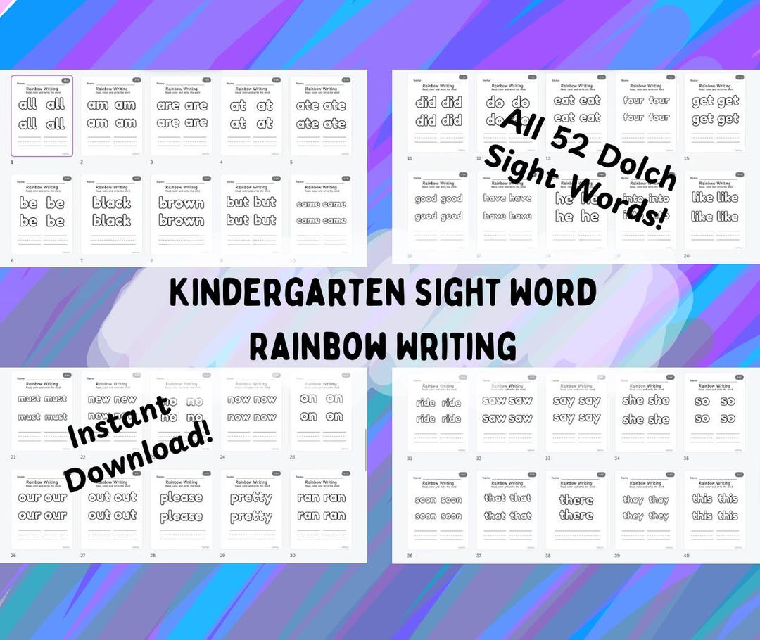 Kindergarten Dolce Sight Words Rainbow Writing - Etsy