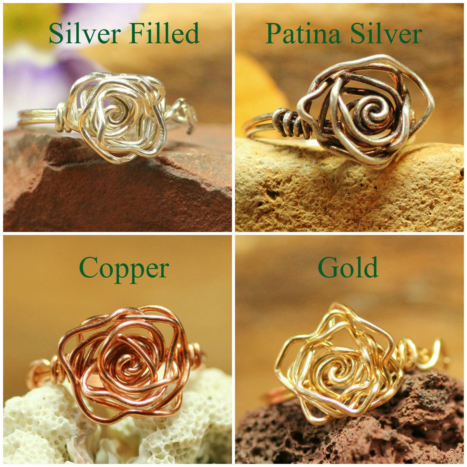 Gold Flower Ring Rose Shaped Ring Wire Wrapped Rosette | Etsy