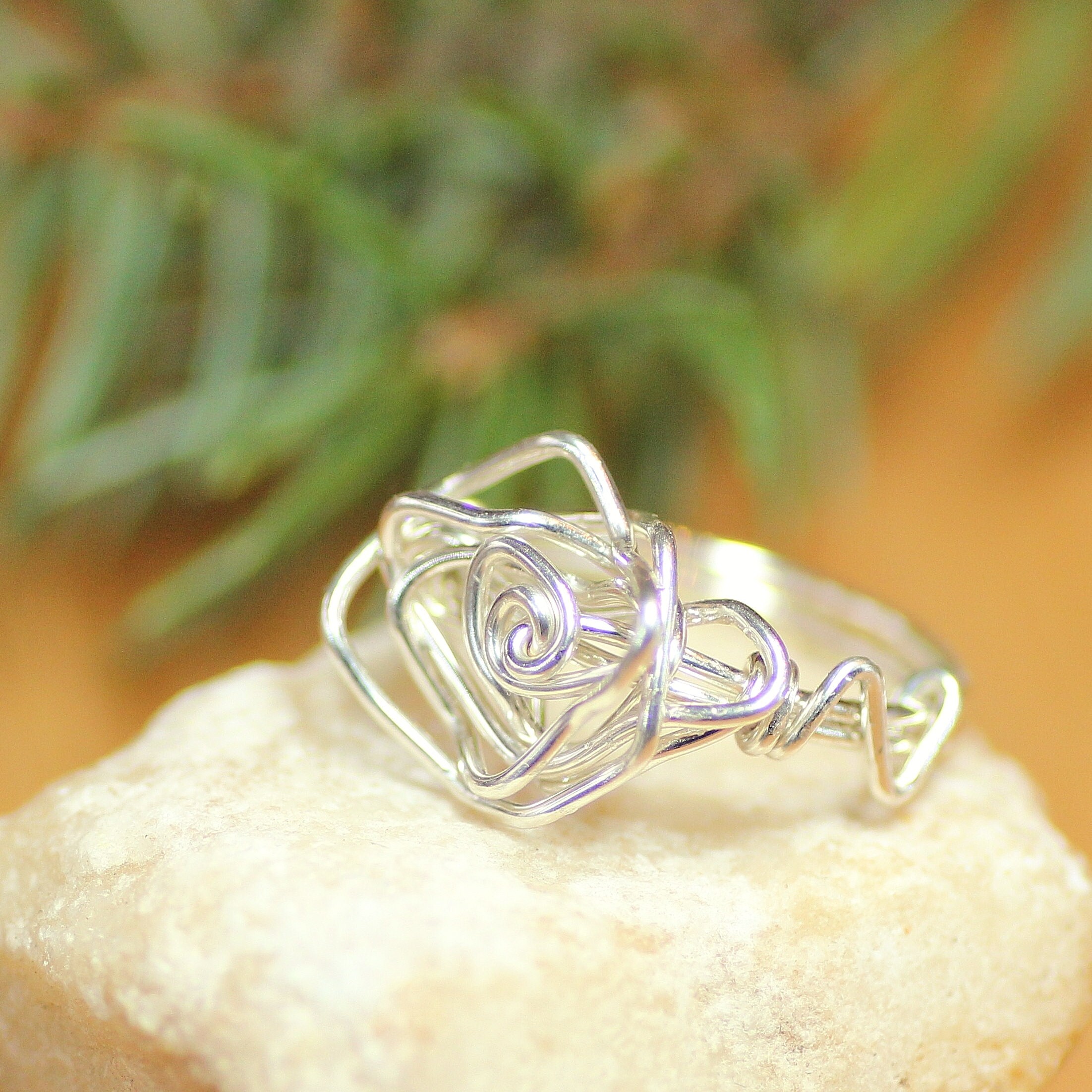 Silver Flower Ring Rosette Ring Wire Wrapped Rose Shaped | Etsy