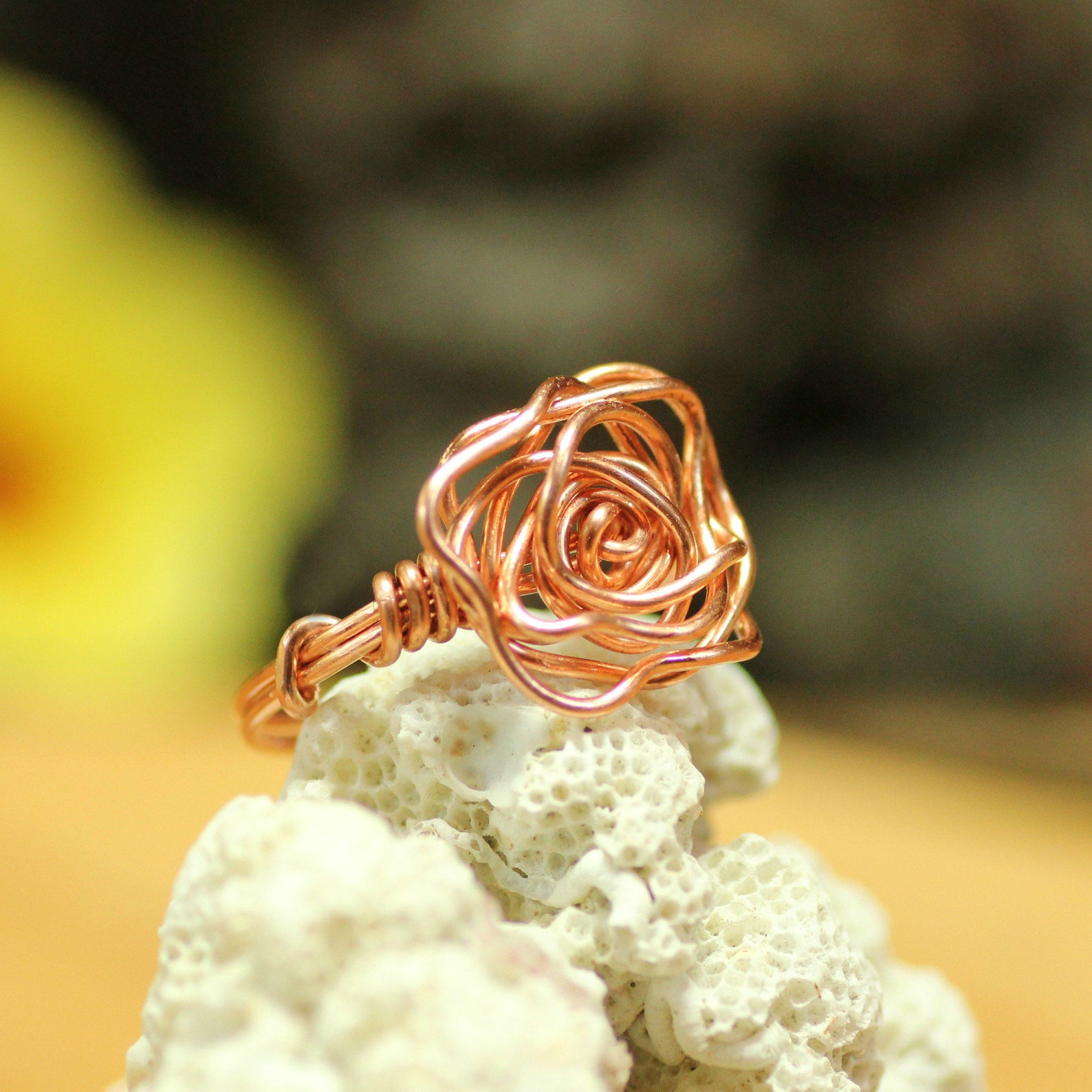 Copper Flower Ring Wire Wrapped Rose Shaped Ring Rosette - Etsy