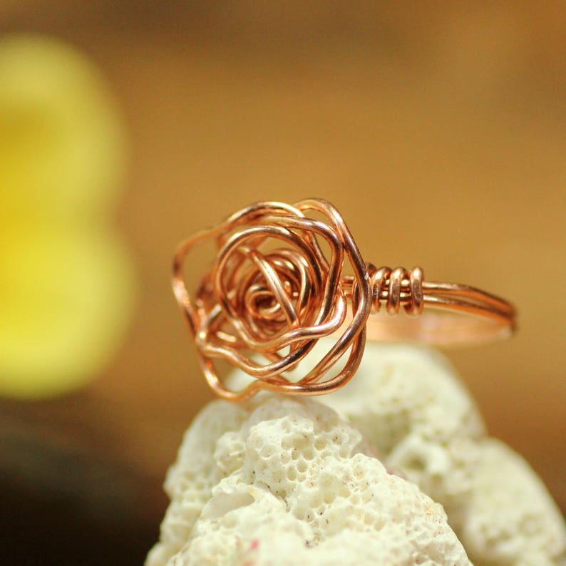 Copper Flower Ring Wire Wrapped Rose Shaped Ring Rosette - Etsy