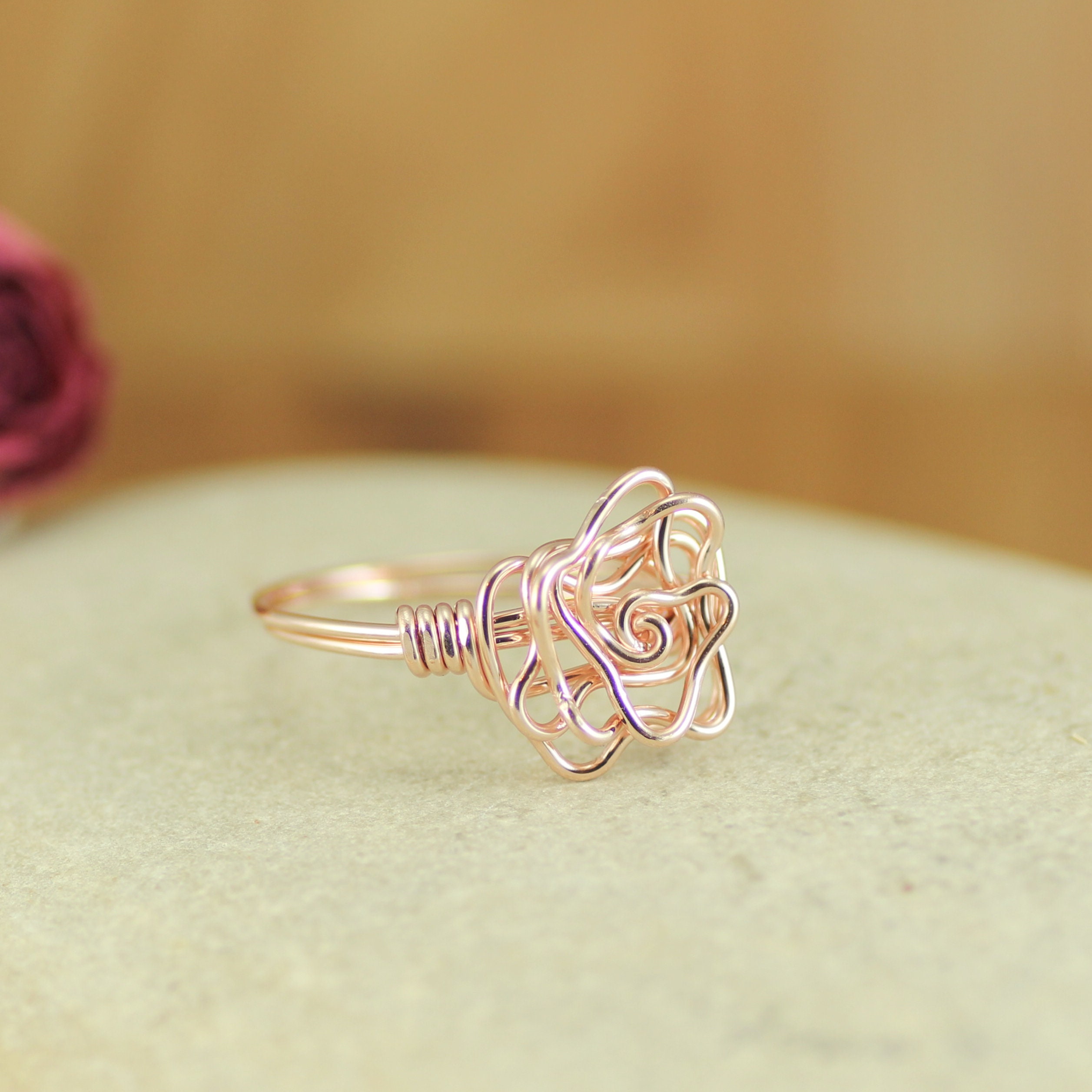 Gold Flower Ring Rose Shaped Ring Wire Wrapped Rosette | Etsy