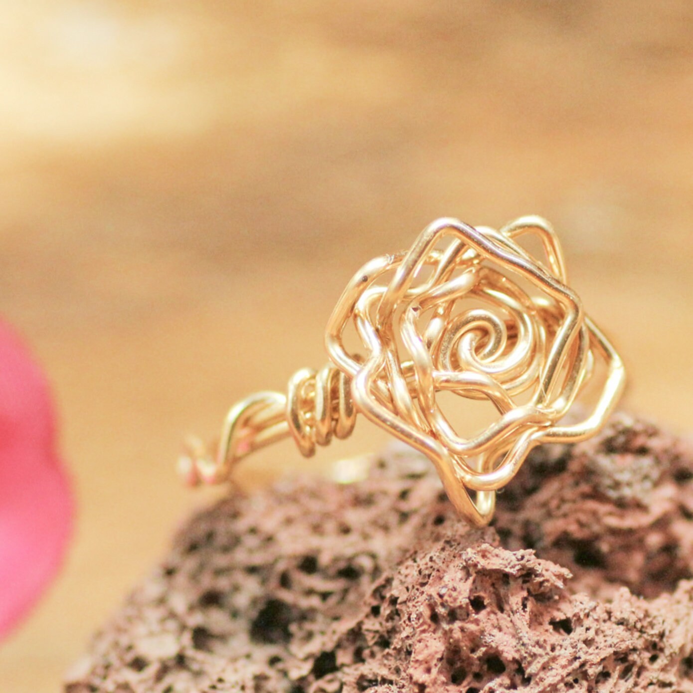Gold Flower Ring Rose Shaped Ring Wire Wrapped Rosette | Etsy