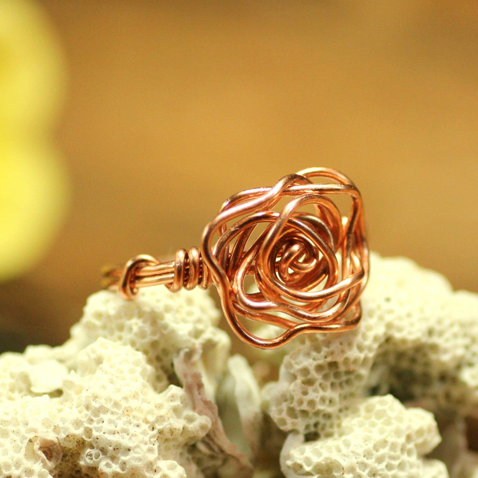Copper Flower Ring: Wire-wrapped Rose, Boho Engagement Ring - Etsy